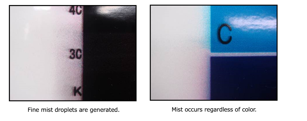 Mist-like droplets are generated on printed material, similar to those ...